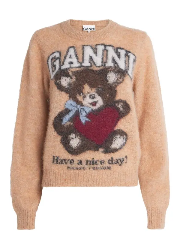 GANNI Brushed Alpaca Wool-blend Jacquard Sweater - Brown