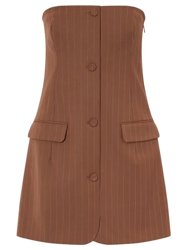 Jean Paul Gaultier Strapless Pinstriped Wool-blend Twill Mini Dress - Brown
