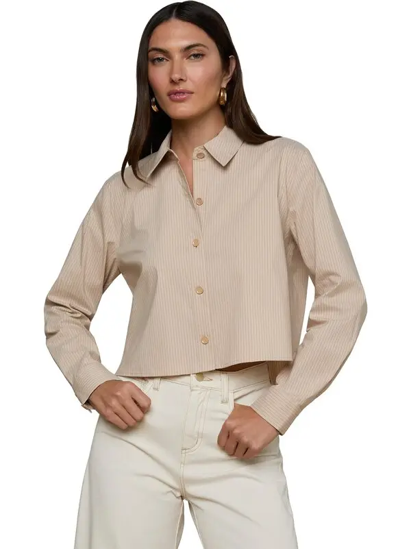 L'Agence Cosette Organic Cotton Blend Shirt - Macadamia/light Brown Stripe