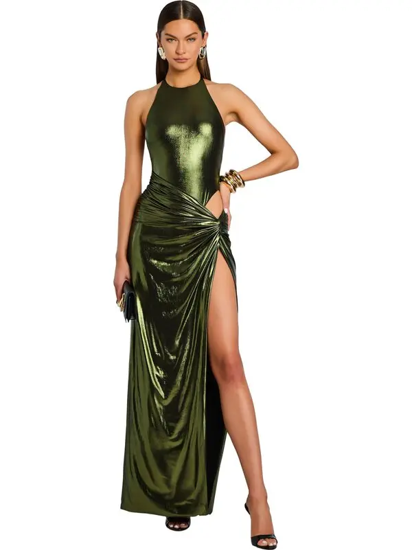 Retrofete Bronte Maxi Dress - Metallic Army Green