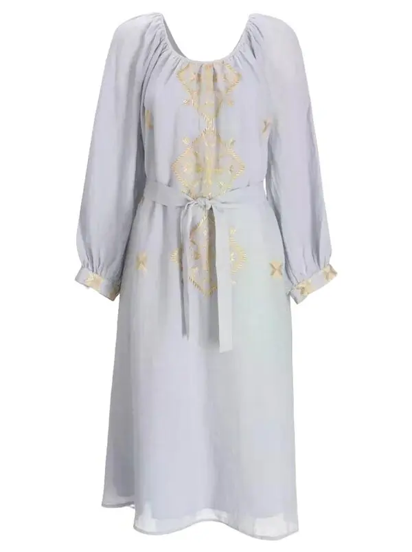 Greek Archaic Kori Embroidered Tie Midi Dress - Grey