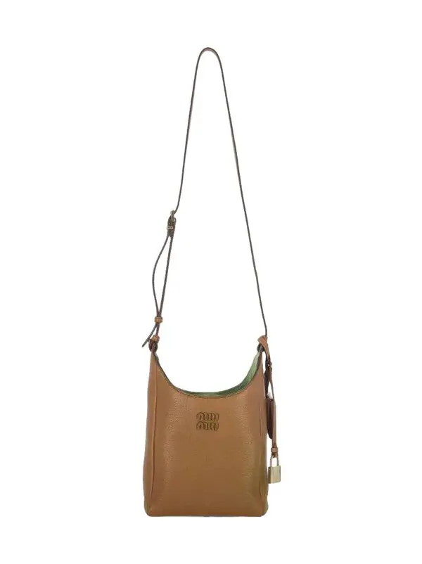 Miu Miu Leather Shoulder Bag With Logo Lock - Brown
