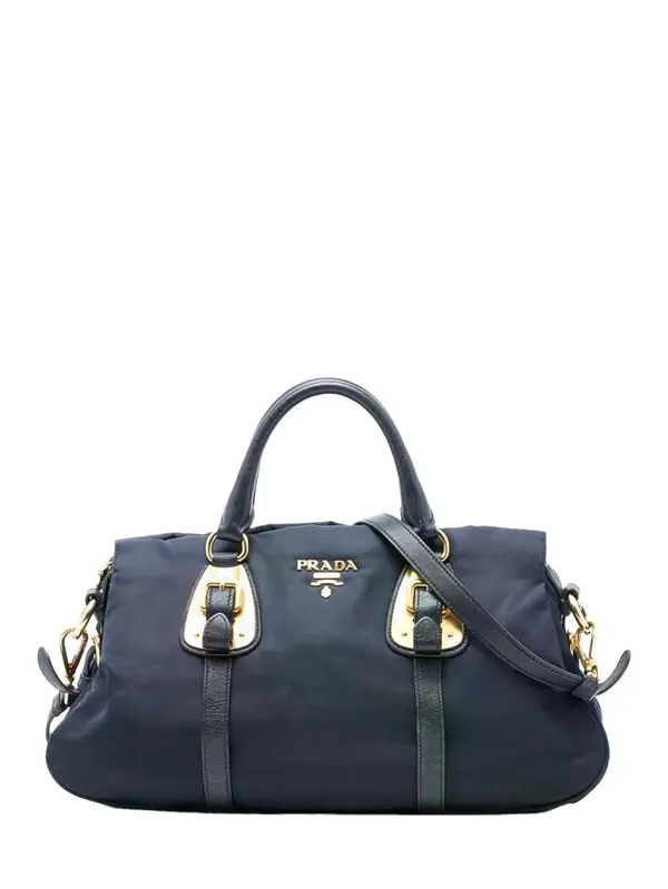 Prada Soft Calf Trimmed Tessuto Satchel - Blue