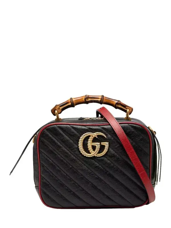 Gucci Small Gg Marmont Matelassé Leather Torchon Bamboo Satchel - Black
