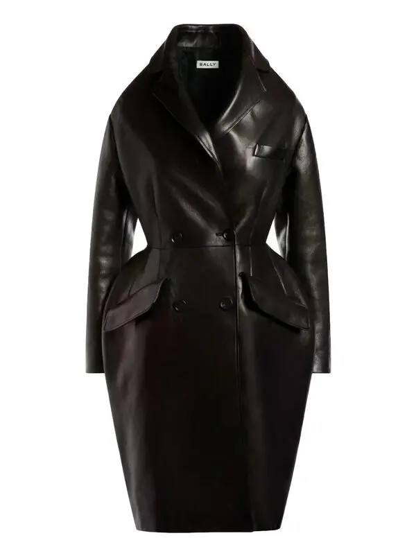 Bally Geometric Lambskin Double-breasted Coat - Black