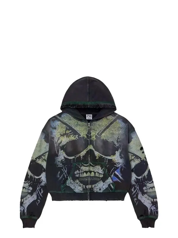 VALE Graphic Print Zip-up Hoodie - Black
