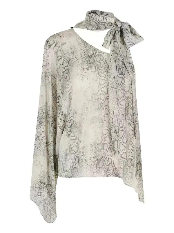 Federica Tosi One-shoulder Snake-print Blouse - Neutrals