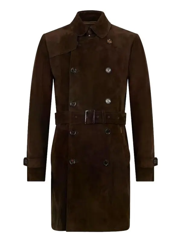 MOORER Belted Double-breasted Coat - Brown