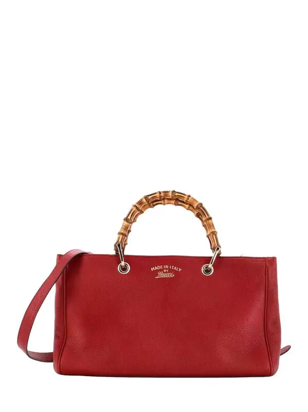 Gucci Bamboo Shopper Leather Medium Tote Bag - Red