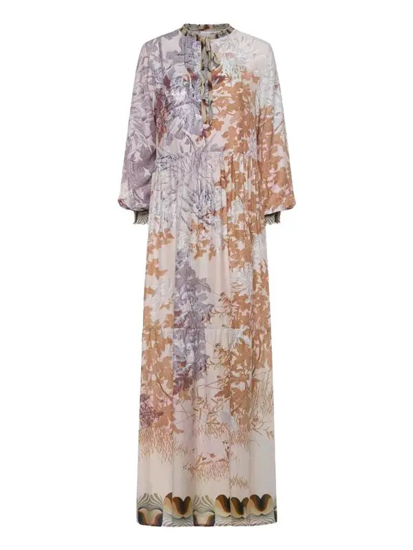 PIERRE-LOUIS MASCIA Floral-pattern Tie-neck Kaftan - Neutrals