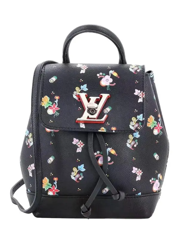 LOUIS VUITTON Lockme Floral Printed Leather Mini Backpack - Black