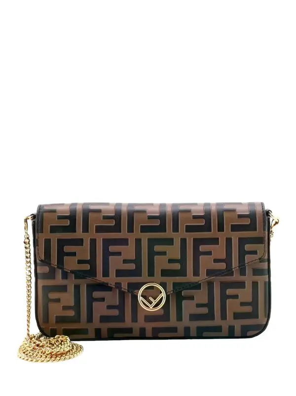 Fendi F Is Envelope On Chain Zucca Embossed Clutch - Brown