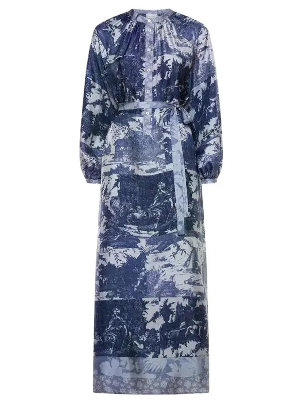 PIERRE-LOUIS MASCIA Aloe Toile-de-jouy-pattern Midi Dress - Blue