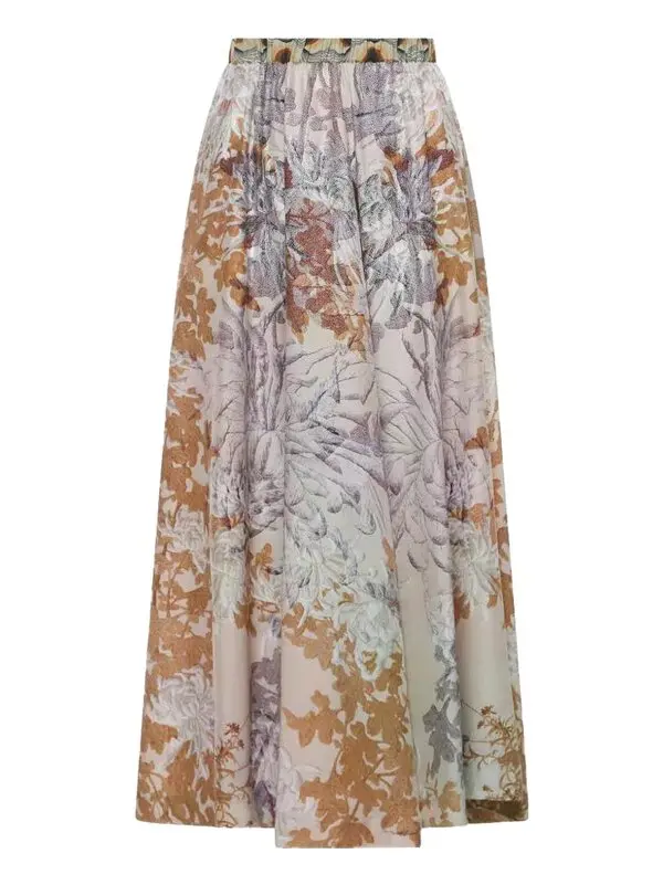 PIERRE-LOUIS MASCIA Tetris Floral A-line Maxi Skirt - Neutrals