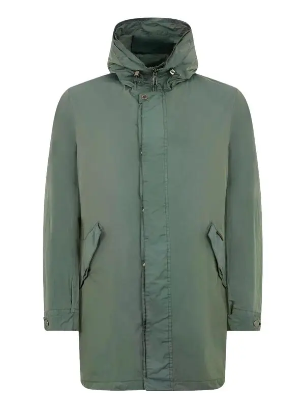 MOORER Single-breasted Hooded Raincoat - Green
