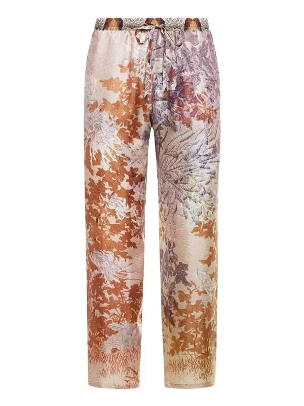 PIERRE-LOUIS MASCIA Aloe Floral Straight Leg Trousers - Neutrals