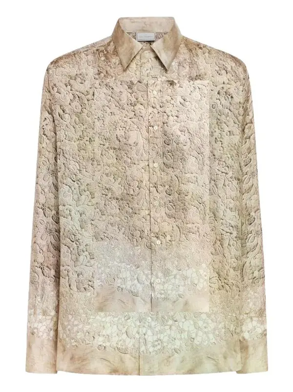 PIERRE-LOUIS MASCIA Floral Lace Longsleeve Shirt - Neutrals