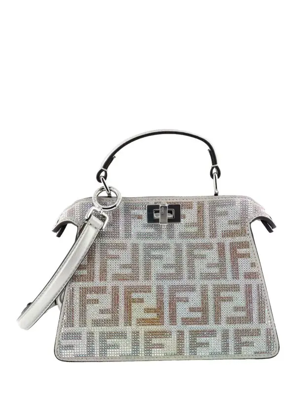 Fendi Peekaboo Iseeu Bag Zucca Crystal Embellished Suede Petite Satchel - Grey
