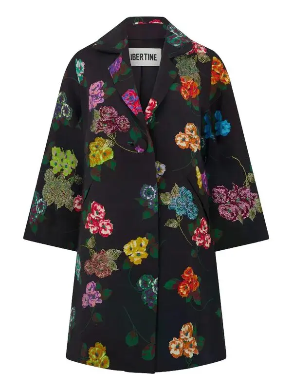 Libertine Floral Print Notched-lapel Coat - Black