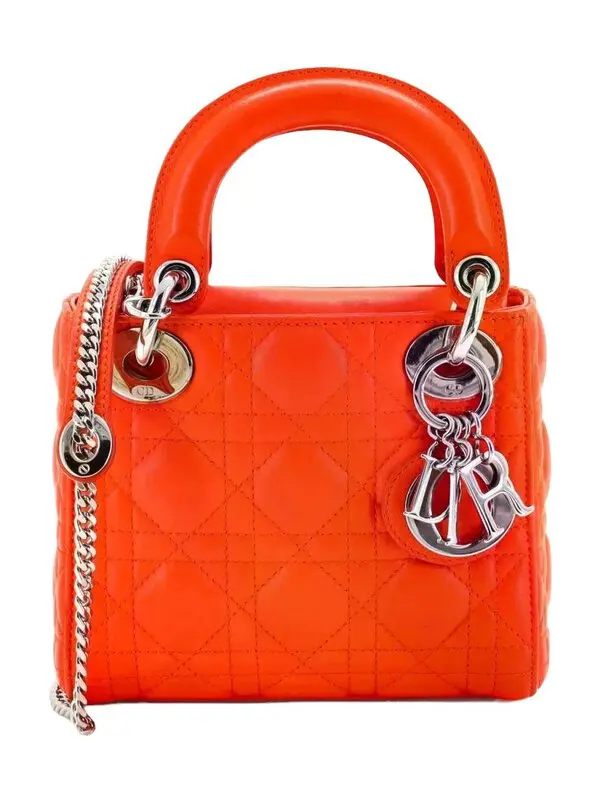 Dior Lady Chain Bag Cannage Quilt Lambskin Mini Satchel - Orange