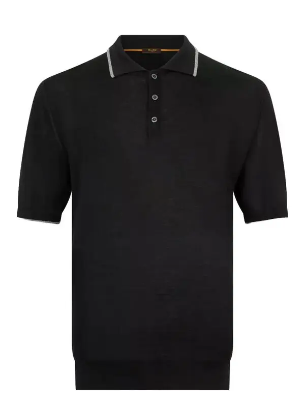 MOORER Grey Trim Polo Shirt - Black