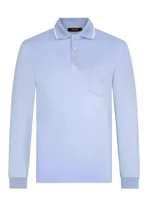 MOORER Pocket Long-sleeve Polo Shirt - Blue