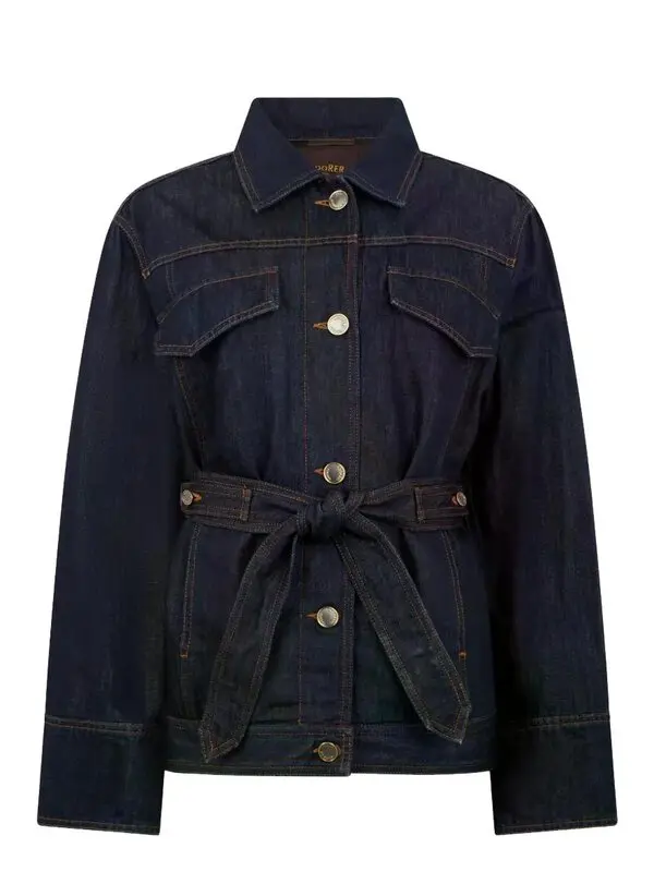 MOORER Belted Denim Jacket - Blue