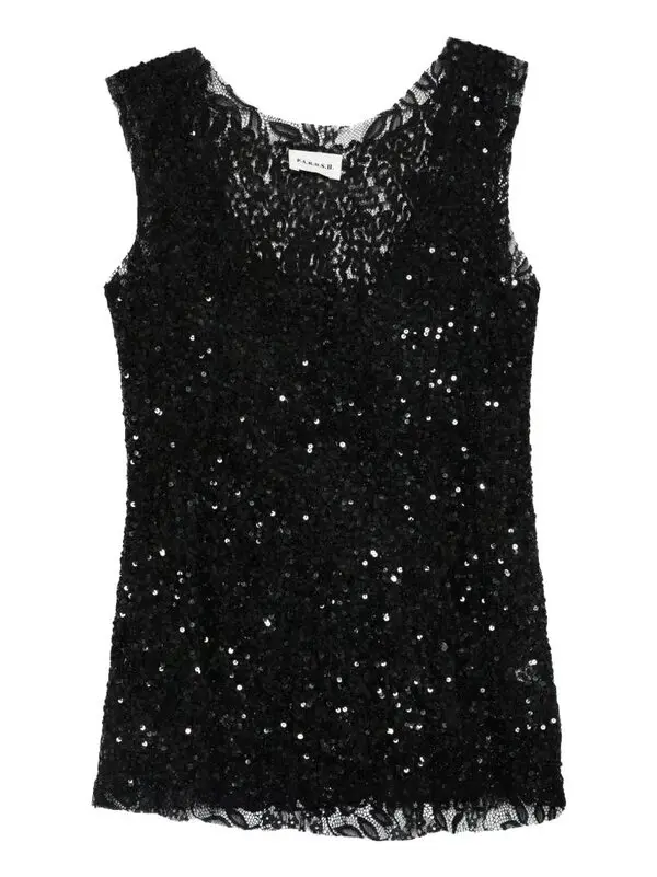 P.a.r.o.s.h Sequin-embellished Sleeveless Top - Black