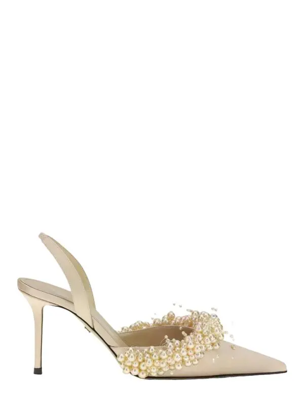 Mach & Mach Pearl Embellished Slingback Pumps - Neutrals