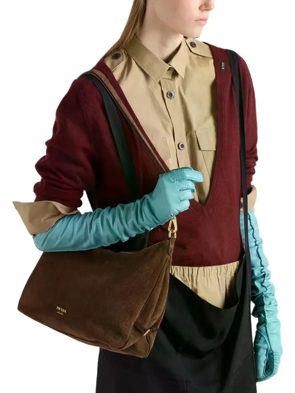 Prada Fold Suede Bag - Brown