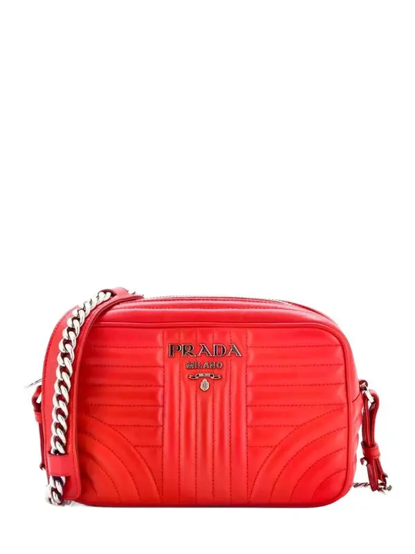 Prada Diagramme Quilted Leather Camera Bag - Red