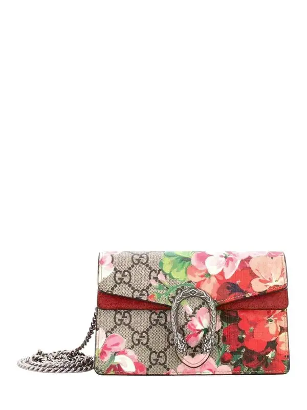 Gucci Dionysus Blooms Print Gg Coated Canvas Super Mini Crossbody Bag - Brown