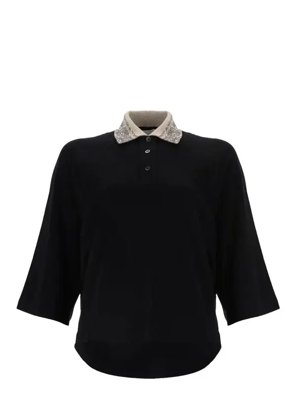 Brunello Cucinelli Buttoned Embellished Polo Shirt - Black