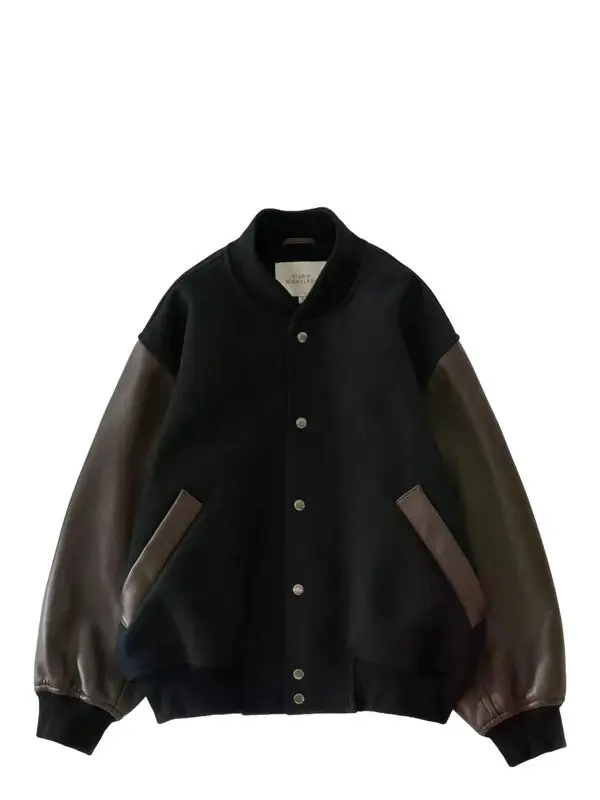 Studio Nicholson Alph Leather-sleeve Bomber Jacket - Black