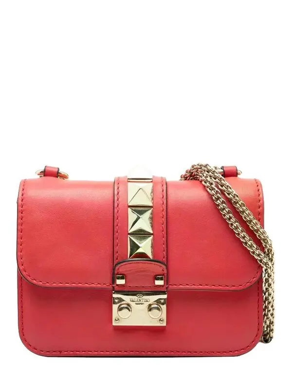 Valentino Garavani Mini Leather Rockstud Glam Lock Crossbody Bag - Red
