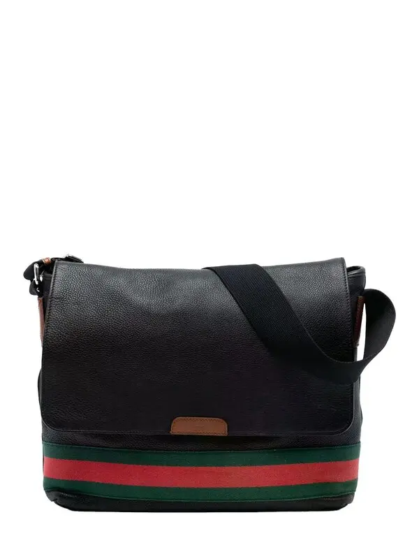 Gucci 2016-2025 Leather Web Messenger Bag - Black