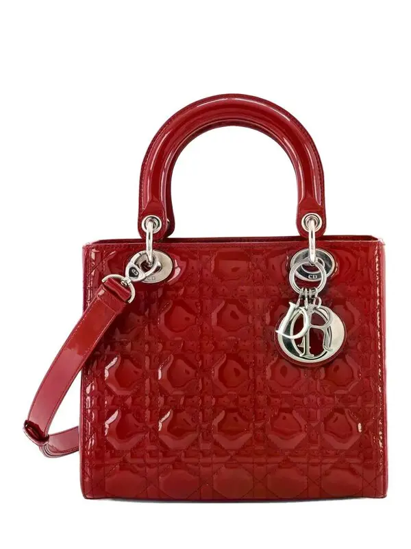 Dior Lady Cannage Quilt Patent Medium Satchel - Red