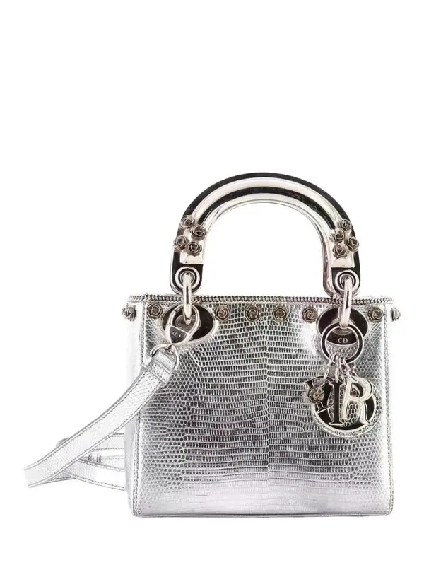 Dior Lady Lizard Mini Satchel With Metal Applique - Silver