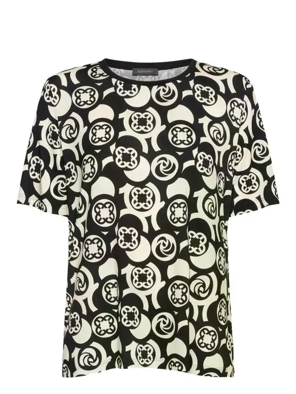 ELENA MIRO` Geometric-pattern Crew-neck T-shirt - Black