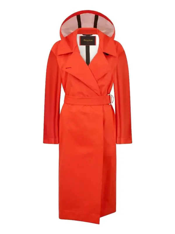 MOORER Belted Hooded Coat - Orange