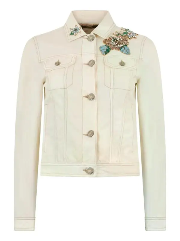 MOORER Flower-embellished Denim Jacket - Neutrals