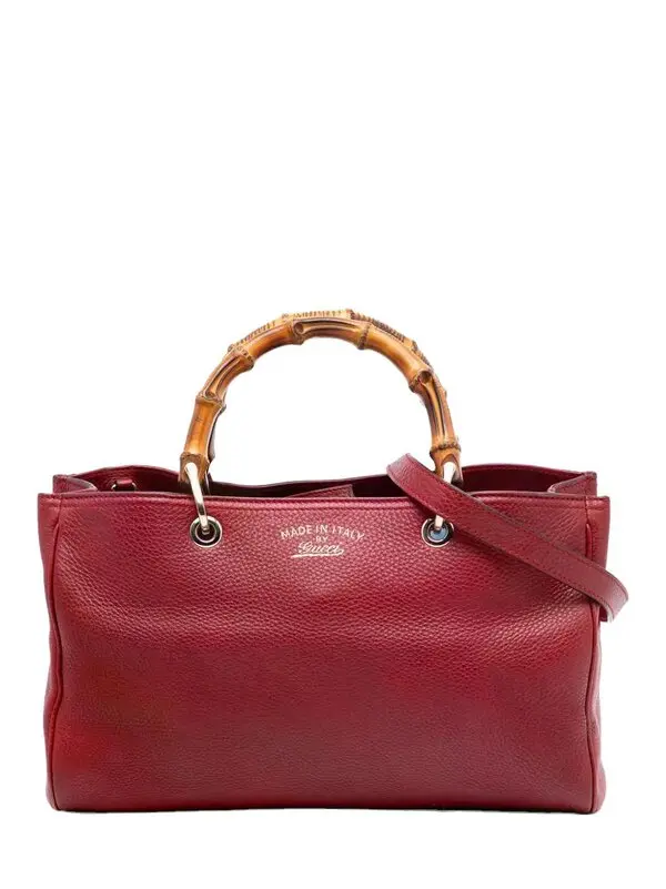 Gucci Medium Calfskin Bamboo Shopper Satchel - Red