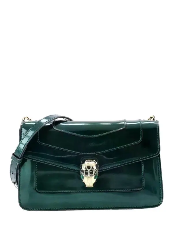 BVLGARI Serpenti Forever Metallic Leather Small Shoulder Bag - Green