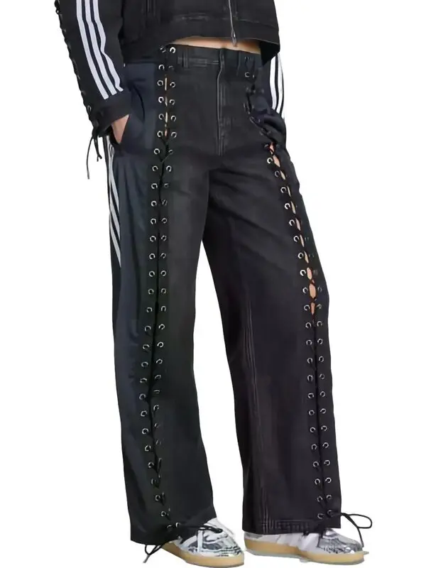 Adidas Lace-up Trousers With Striped Detail - Black