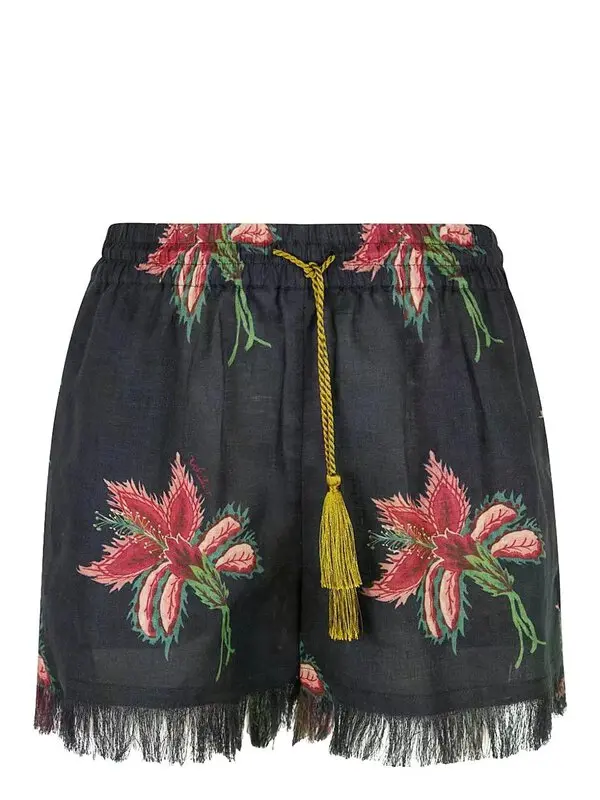 Valentino Garavani Floral-pattern Shorts With Tassel Detail - Black