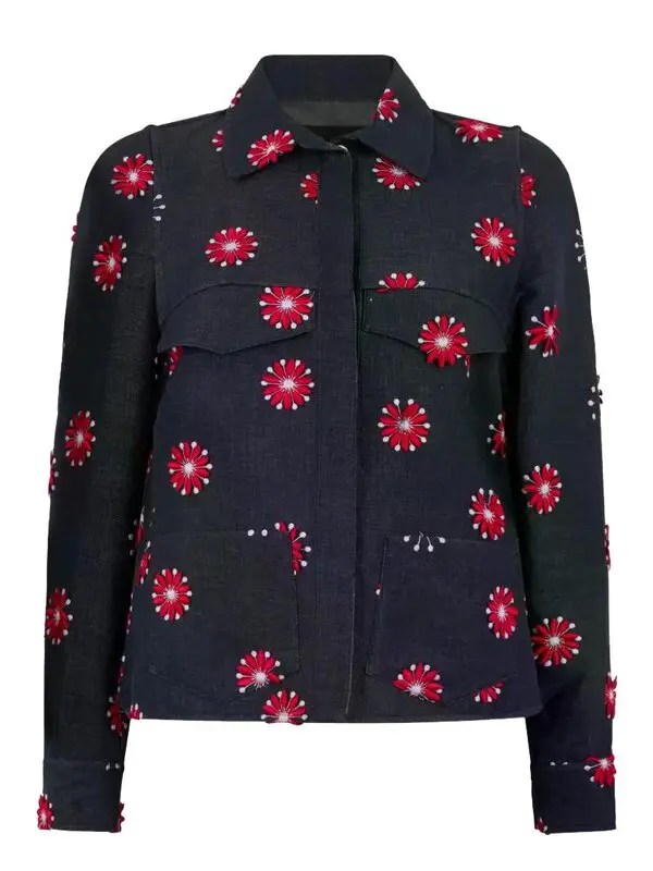MOORER Floral-appliqué Shirt - Blue