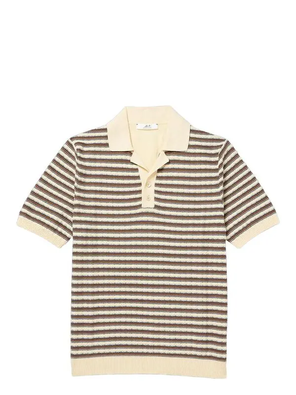 Mr P. Striped Texturedknit Cotton Polo Shirt - Ecru