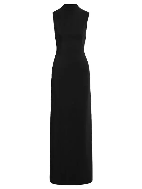 Alberta Ferretti Layered Satin And Crepe Maxi Dress - Black