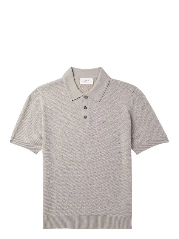 Mr P. Logoembroidered Texturedknit Merino Wool Polo Shirt - Mushroom