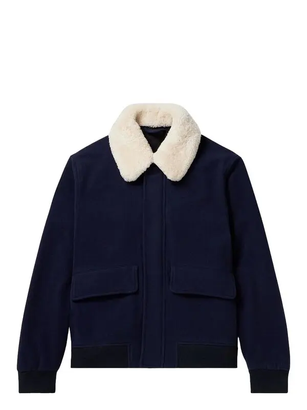 Mr P. Shearling-trimmed Wool-blend Felt Bomber Jacket - Navy